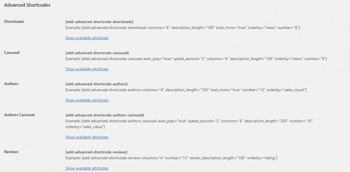 EDD Advanced Shortcodes Setup & Documentation - Plugins & Snippets