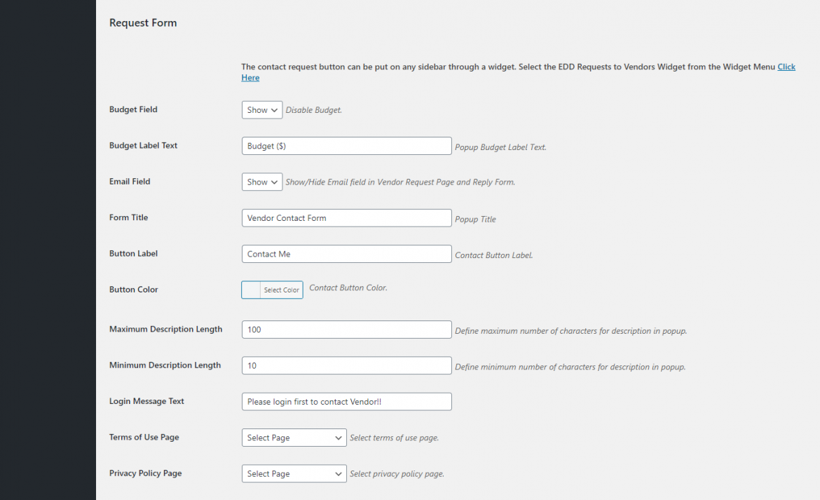 Request Form Settings