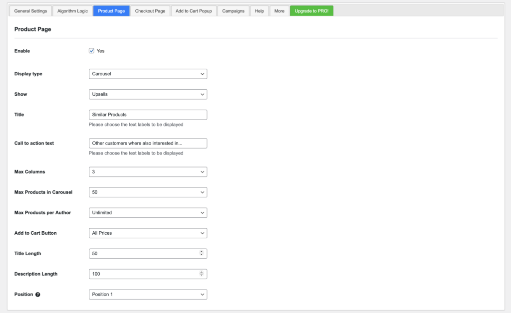 UpsellMaster-Lite-Product-Page-Settings