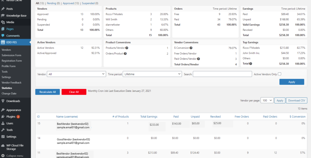 Admin Statistics Page